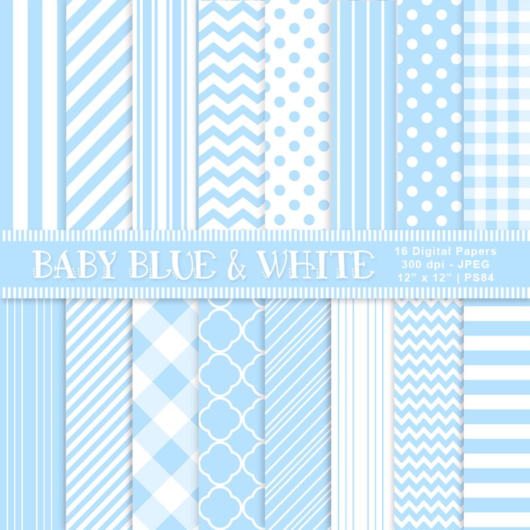 Baby Blue Digital Patterned Papers, Baby Shower, Baby Blue & White ...