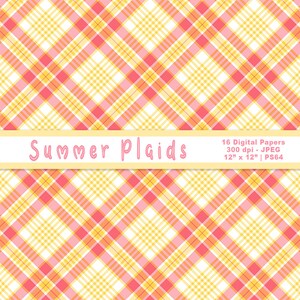 Summer Plaids Digital Paper, Plaid Background Paper, Printable Plaids ...