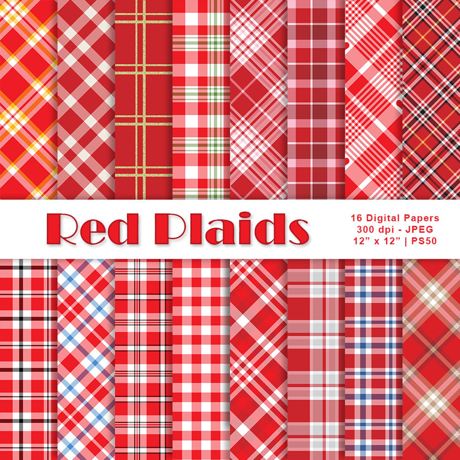 Red Plaid Paper, Digital Plaids, Plaid Printable Paper, Plaid Digital ...