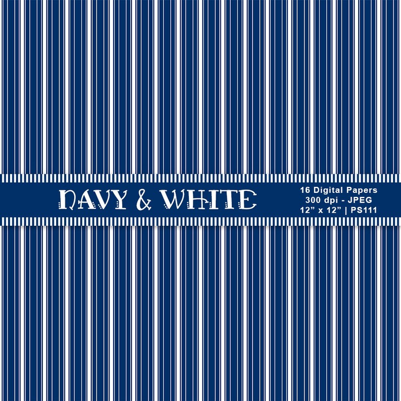 Navy & White Paper Digital Scrapbook Papers Navy - Etsy