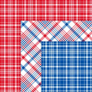 Red White & Blue Digital Plaid Paper, Patriotic Papers, July 4th ...