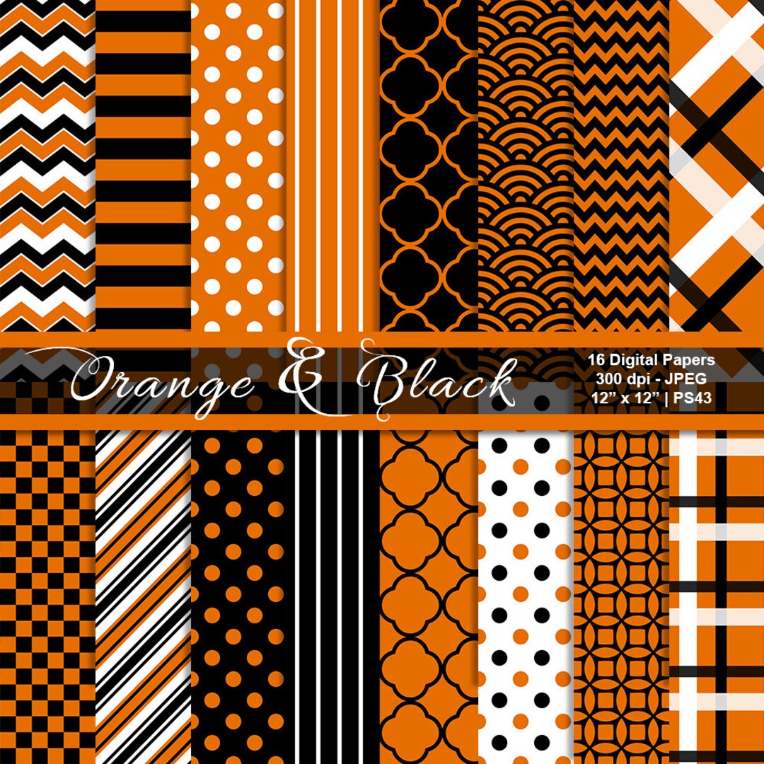 Orange and Black Digital Paper, Halloween Background Papers, Orange and ...