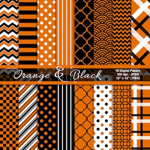 Orange and Black Digital Paper, Halloween Background Papers, Orange and ...