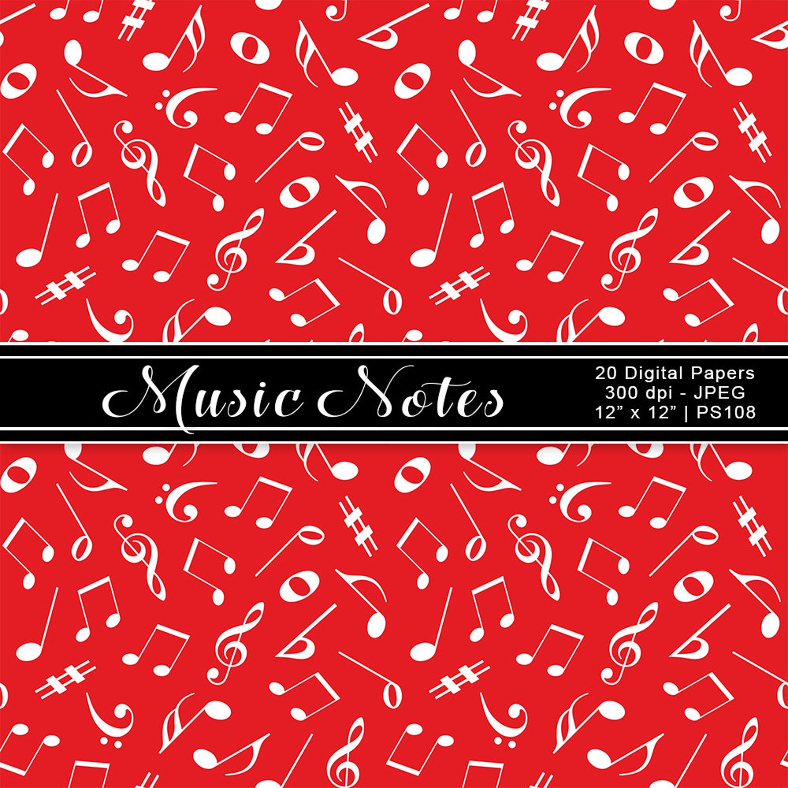 Music Notes Digital Paper Musical Note Scrapbook Paper - Etsy
