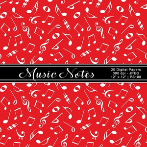 Music Notes Digital Paper, Musical Note Scrapbook Paper, Printable ...