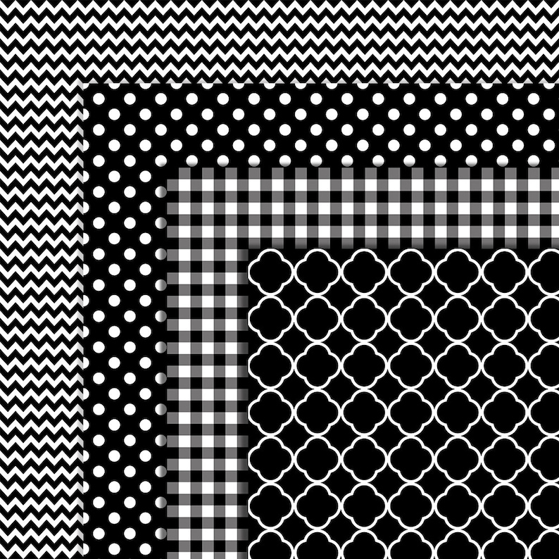 Black & White Digital Papers, Patterned Paper, Digital Scrapbook Papers ...