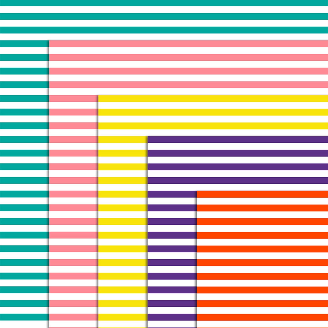 Stripes Digital Paper Horizontal Stripes Paper Rainbow - Etsy