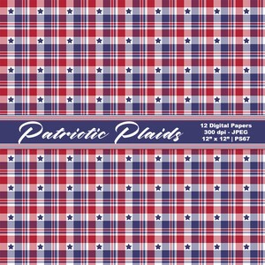 Patriotic Plaids Digital Backgrounds, 4th of July Patterned Paper ...