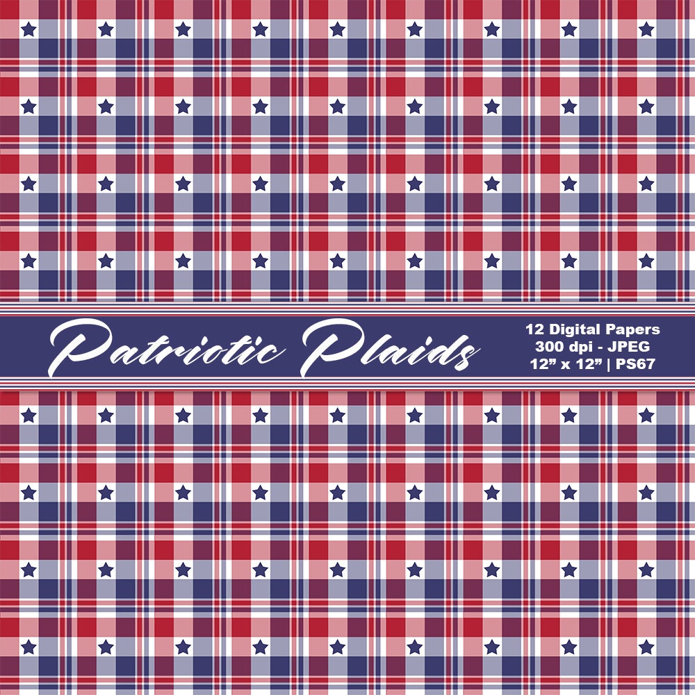 Patriotic Plaids Digital Backgrounds 4th of July Patterned - Etsy