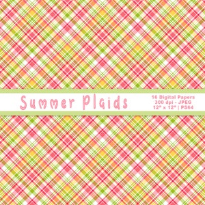 Summer Plaids Digital Paper, Plaid Background Paper, Printable Plaids ...