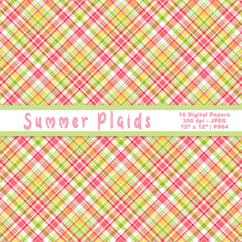 Summer Plaids Digital Paper, Plaid Background Paper, Printable Plaids ...