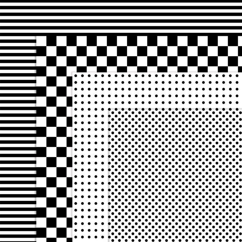 Black & White Patterned Paper, Digital Scrapbook Papers, Geometric ...