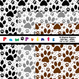 Paws Digital Paper, Rainbow Paw Prints, Paw Patterns, Animal Digital ...