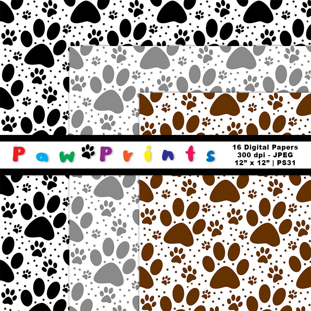 Paws Digital Paper Rainbow Paw Prints Paw Patterns Animal - Etsy