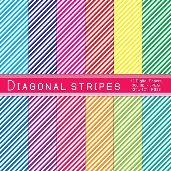 Striped Digital Paper Diagonal Stripes Striped Paper | Etsy