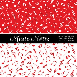 Music Notes Digital Paper, Musical Note Scrapbook Paper, Printable ...