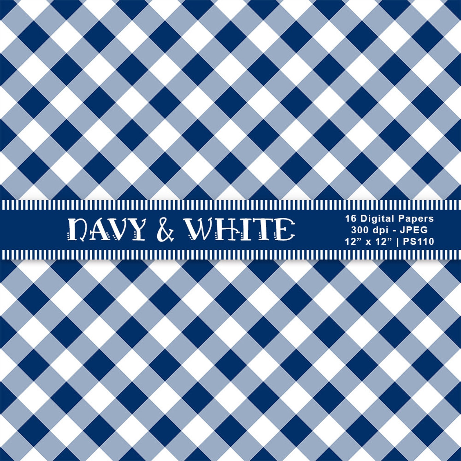 Navy & White Digital Papers Digital Scrapbook Paper | Etsy
