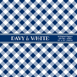 Navy & White Digital Papers, Digital Scrapbook Paper, Patterned Papers ...