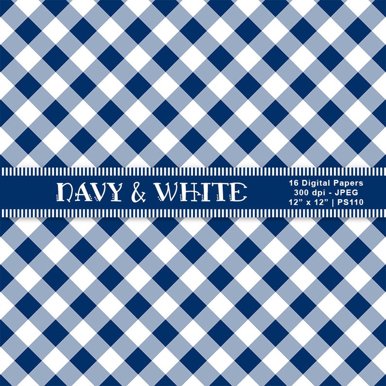 Navy & White Digital Papers, Digital Scrapbook Paper, Patterned Papers ...