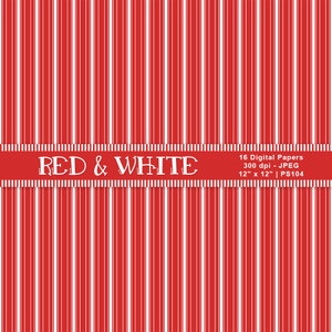 Red & White Paper, Digital Scrapbook Papers, Red Backgrounds, Patterned ...