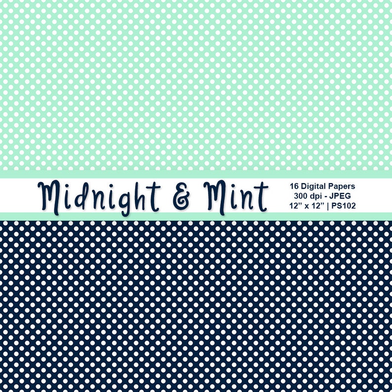 Midnight & Mint Digital Papers Deep Blue Patterns Mint Green - Etsy