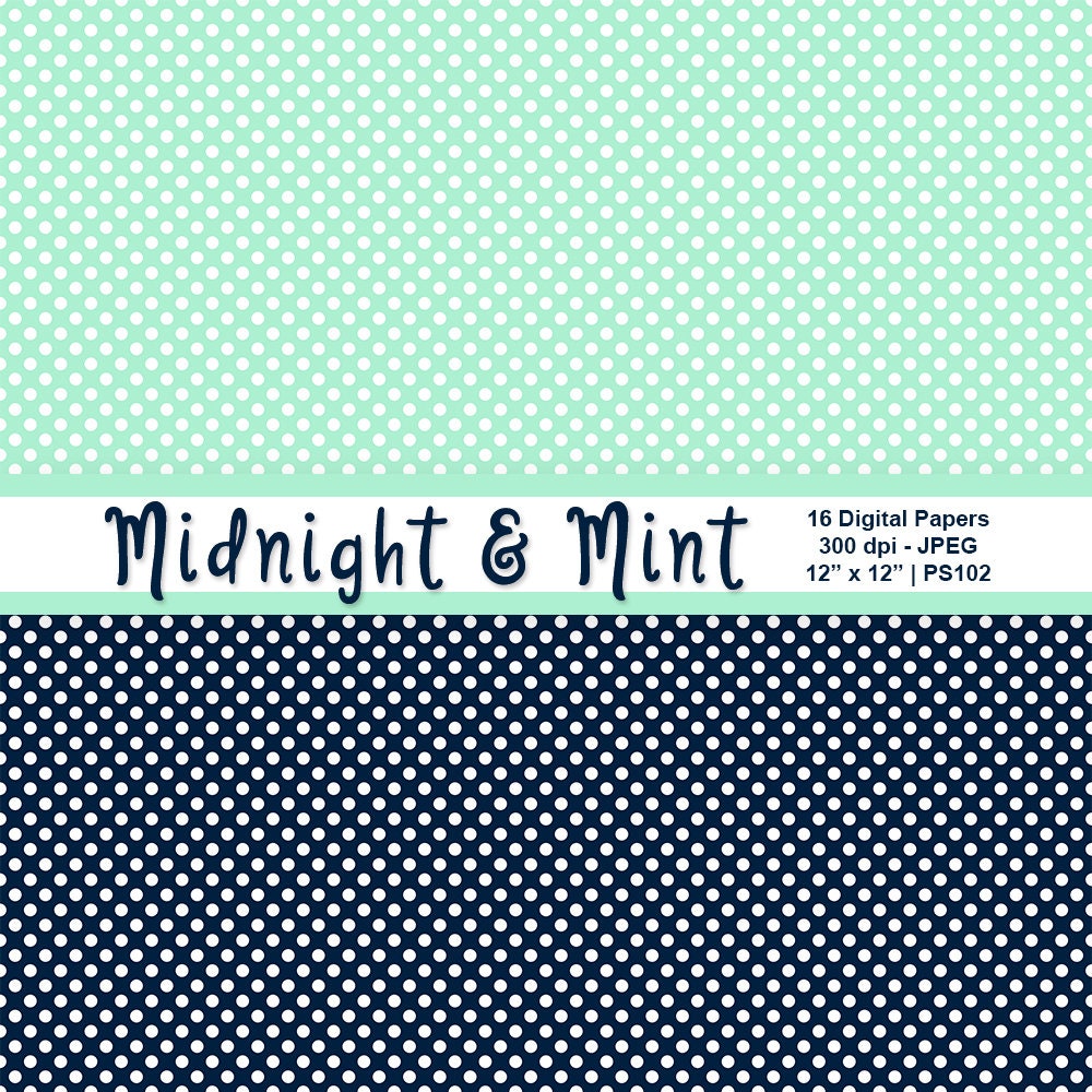 Midnight & Mint Digital Papers Deep Blue Patterns Mint Green | Etsy