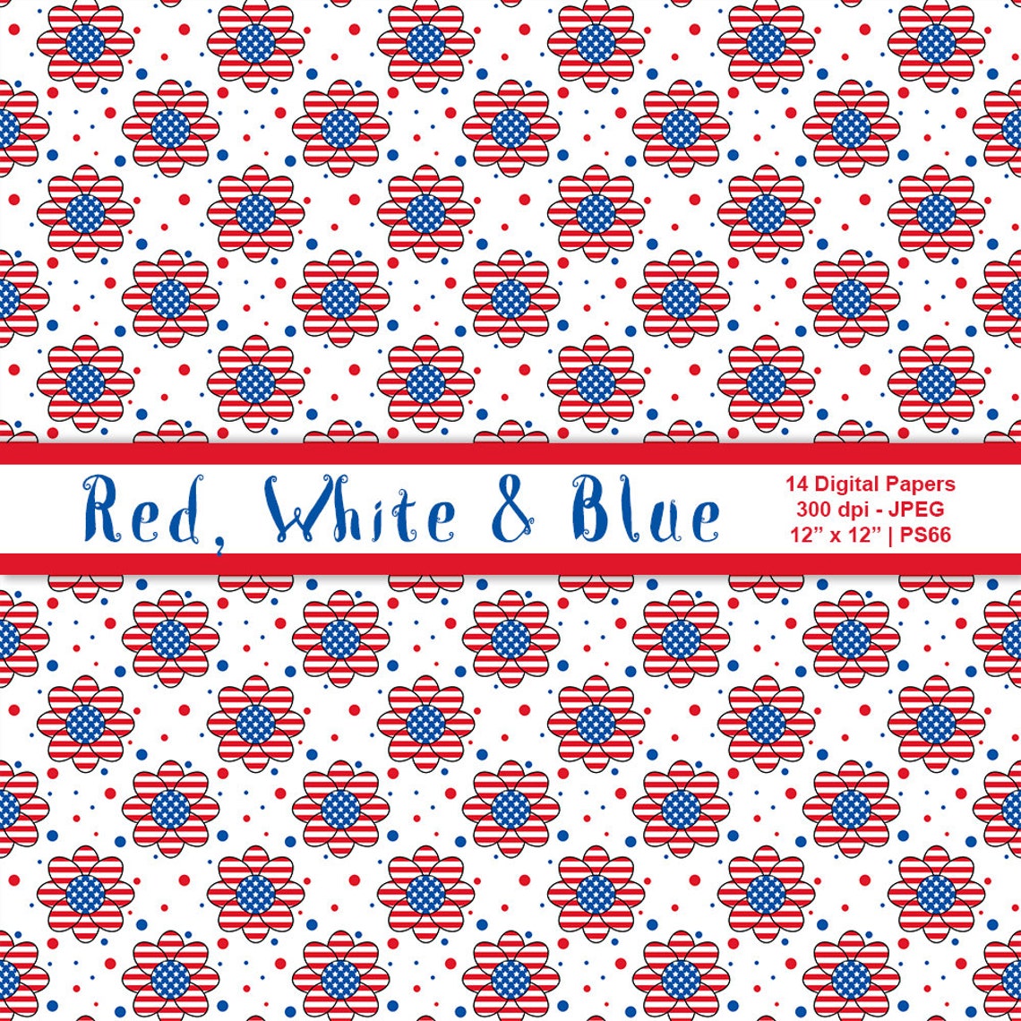 Red White & Blue Digital Paper Patriotic Paper Independence - Etsy