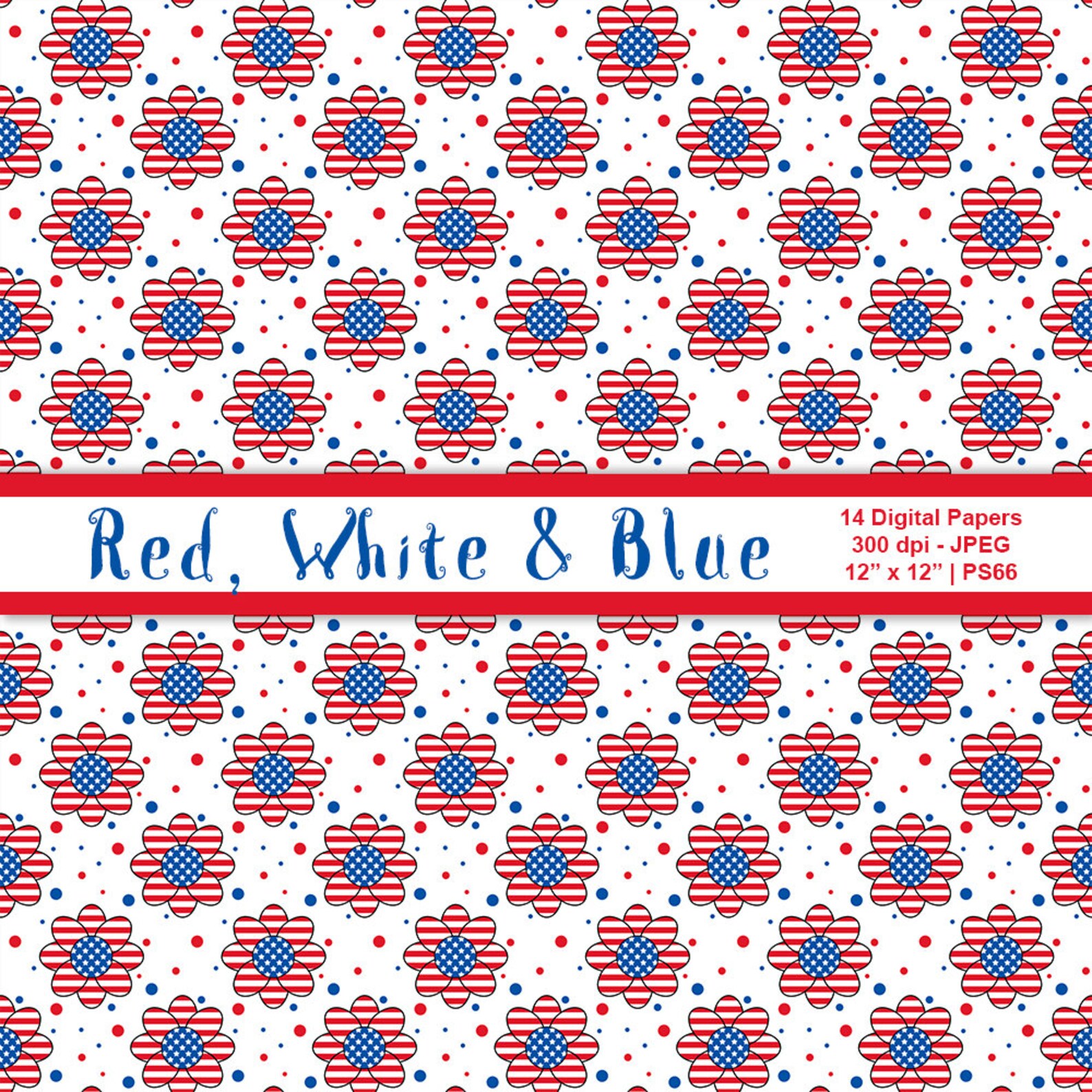 Red White & Blue Digital Paper Patriotic Paper Independence - Etsy