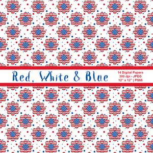 Red White & Blue Digital Paper, Patriotic Paper, Independence Day, July ...