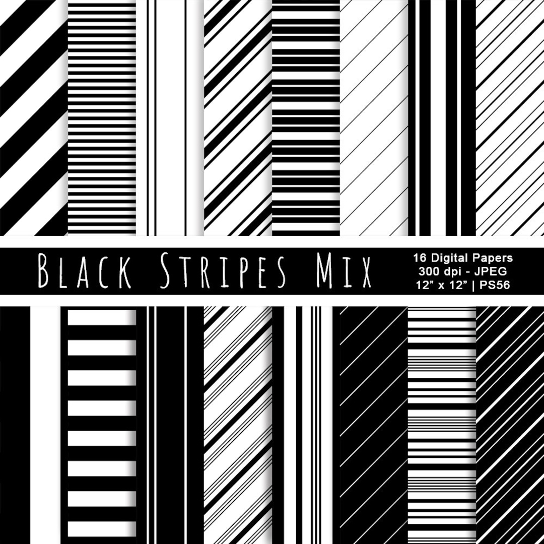Black Stripes Mix, Digital Striped Papers, Striped Backgrounds, Black ...