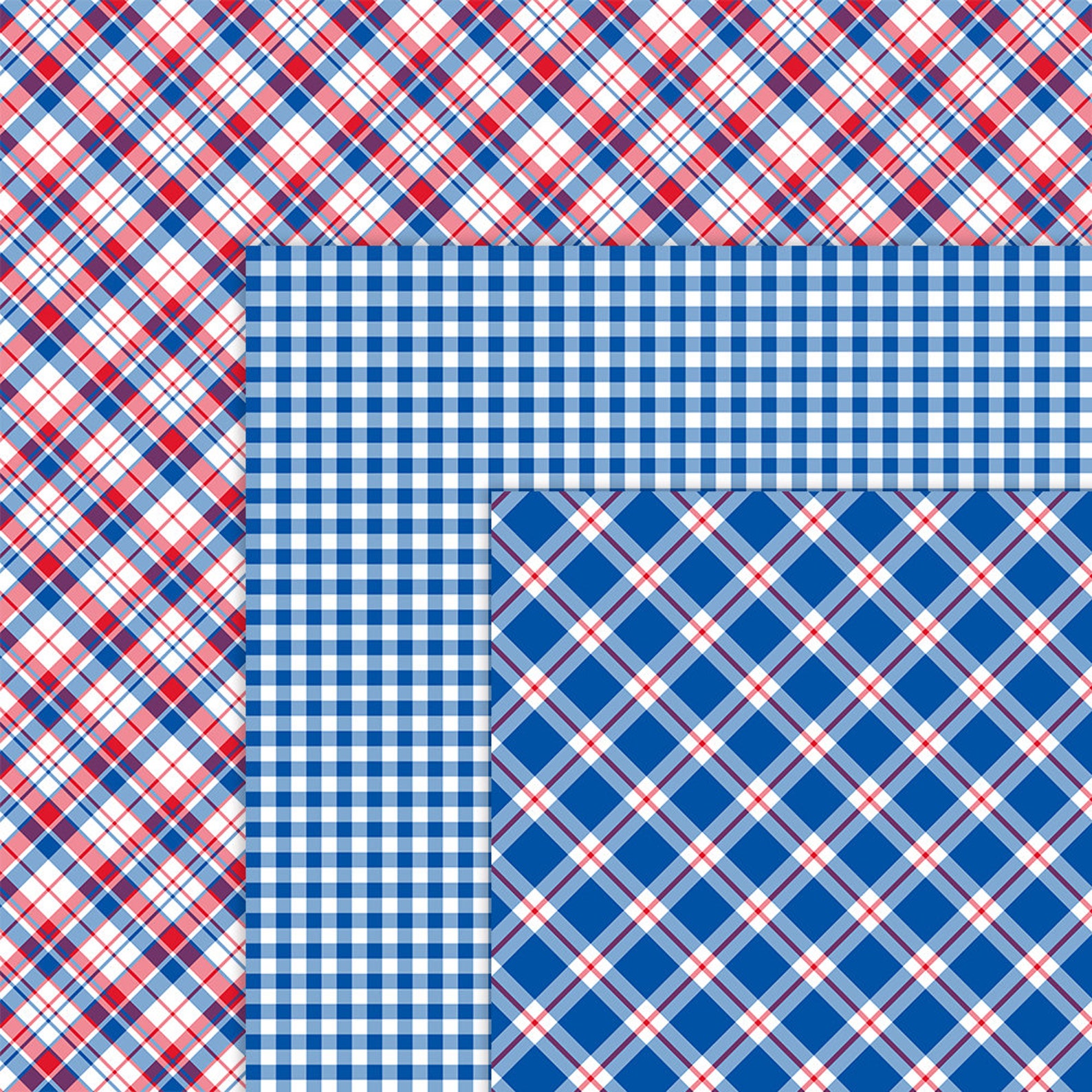 Red White & Blue Digital Plaid Paper Patriotic Papers July | Etsy