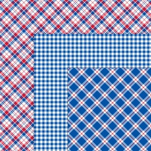 Red White & Blue Digital Plaid Paper, Patriotic Papers, July 4th ...