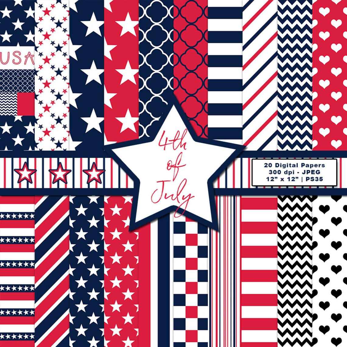 Patriotic 4th of July Digital Paper Independence Day Digital - Etsy