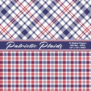 Patriotic Plaids Digital Backgrounds, 4th of July Patterned Paper ...