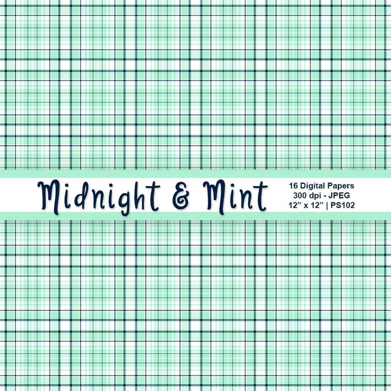 Midnight & Mint Digital Papers Deep Blue Patterns Mint Green - Etsy