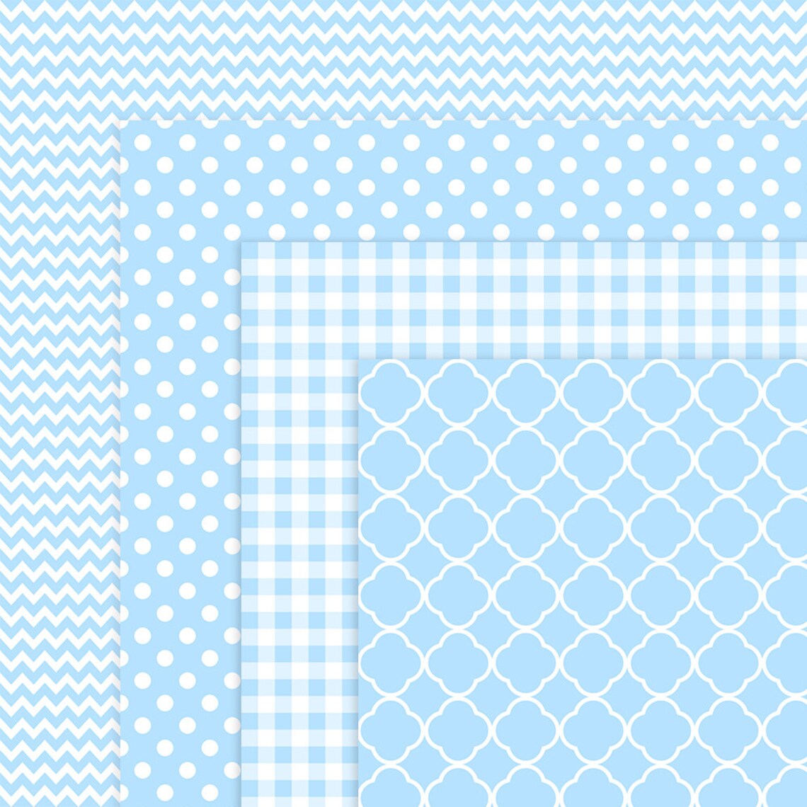 Baby Blue Digital Patterned Papers, Baby Shower, Baby Blue & White ...