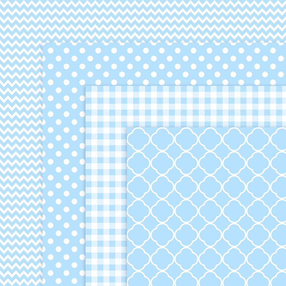 Baby Blue Digital Patterned Papers, Baby Shower, Baby Blue & White ...