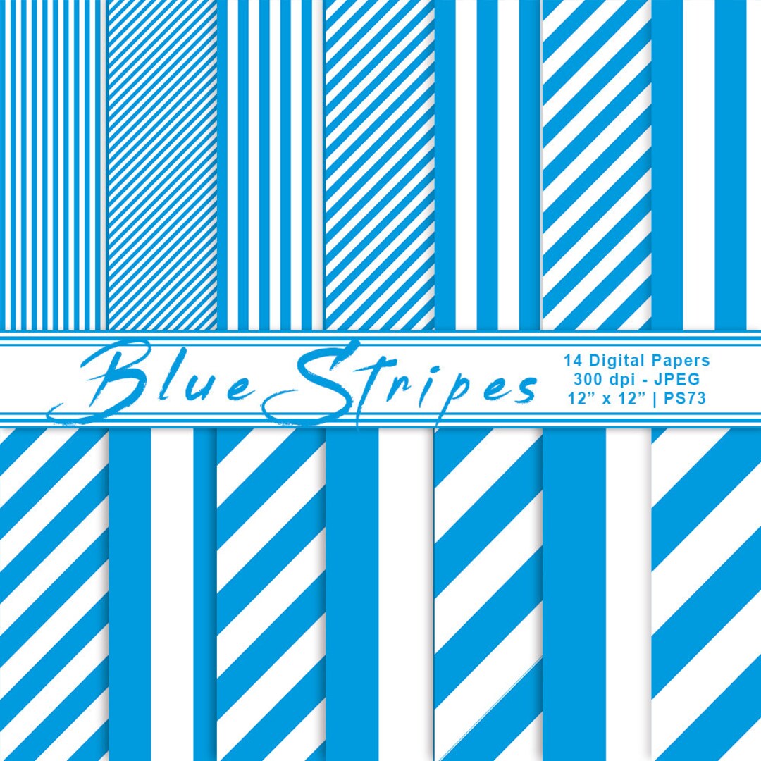 Blue & White Digital Striped Paper, Blue Stripes, Striped Backgrounds ...