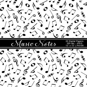Music Notes Digital Paper, Musical Note Scrapbook Paper, Printable ...