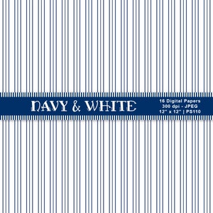 Navy & White Digital Papers, Digital Scrapbook Paper, Patterned Papers ...