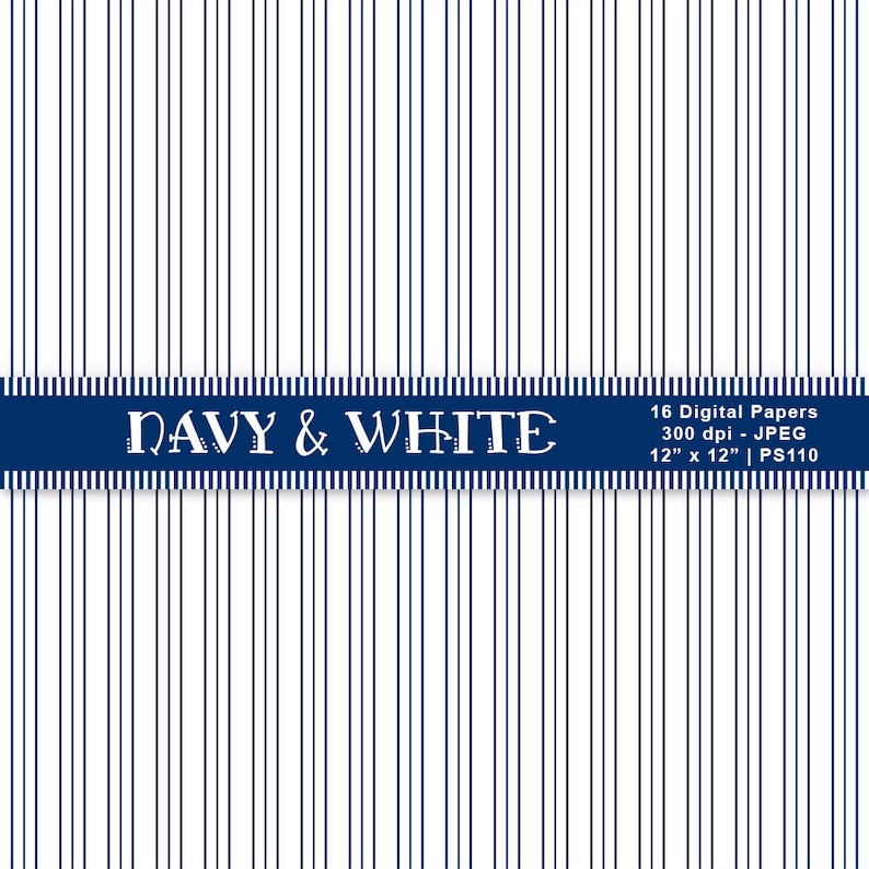 Navy & White Digital Papers, Digital Scrapbook Paper, Patterned Papers ...