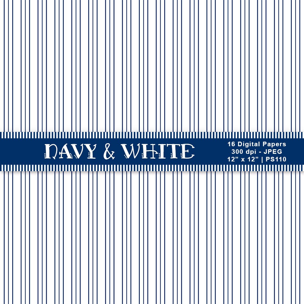 Navy & White Digital Papers, Digital Scrapbook Paper, Patterned Papers ...