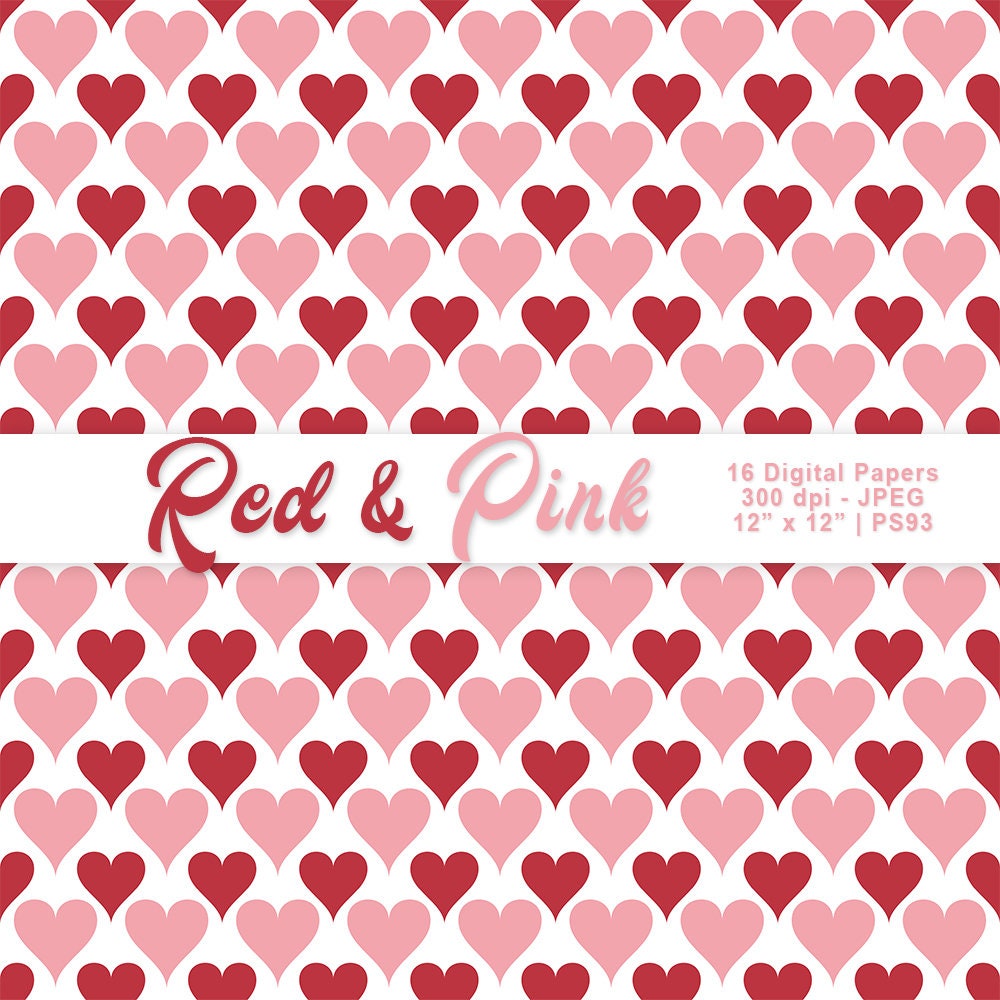 Red and Pink Digital Paper Valentine Background Papers Heart | Etsy