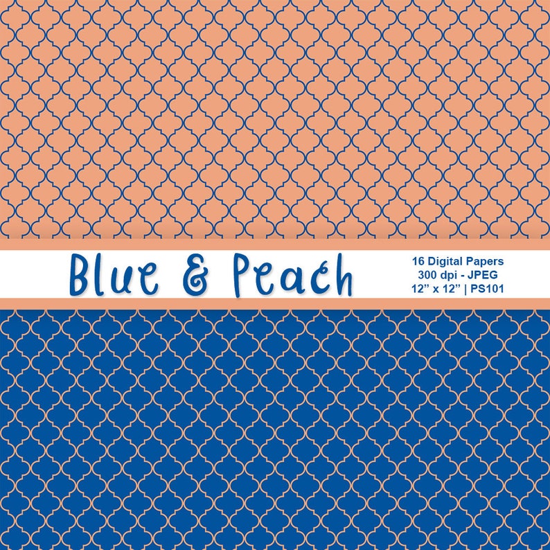Blue & Peach Digital Scrapbook Papers Blue Backgrounds Peach - Etsy
