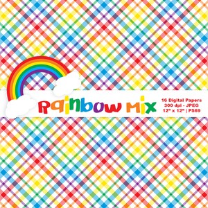 Rainbow Mix Digital Papers, Rainbow Clipart, Digital Rainbow ...