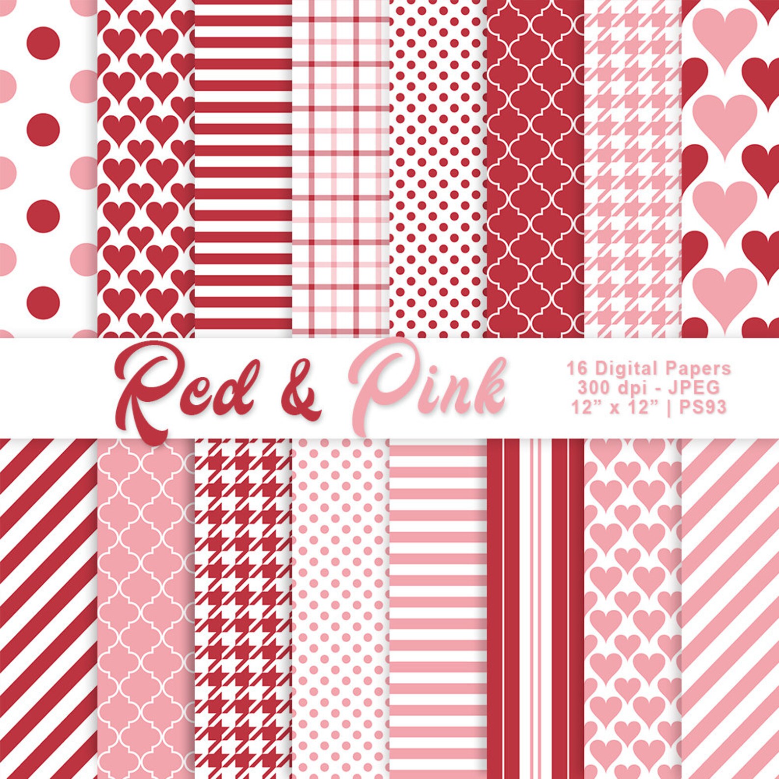 Red and Pink Digital Paper Valentine Background Papers Heart | Etsy