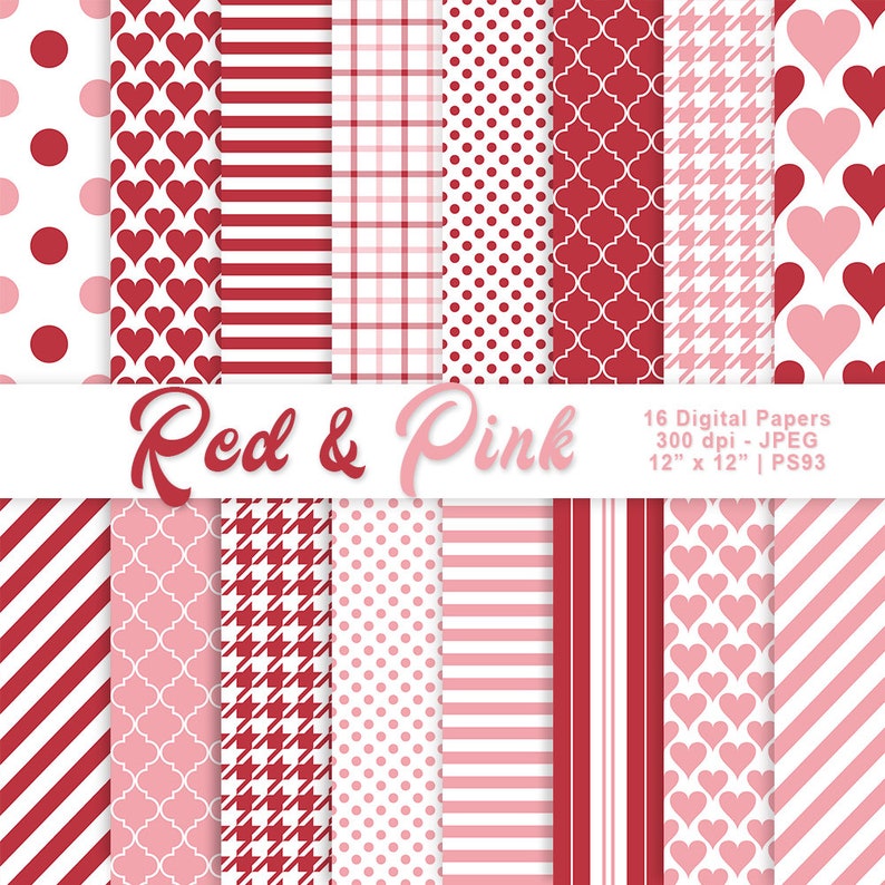 Red and Pink Digital Paper Valentine Background Papers Heart - Etsy