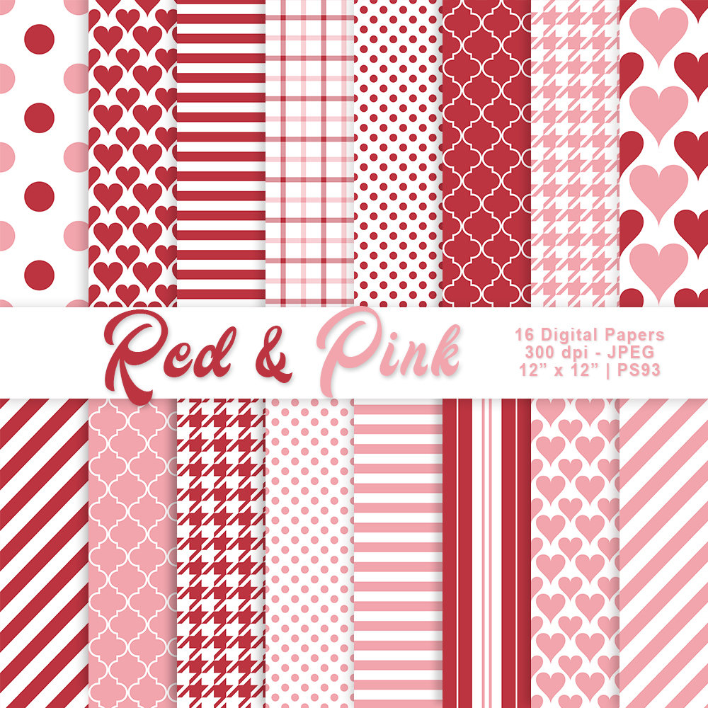 Red and Pink Digital Paper Valentine Background Papers Heart - Etsy