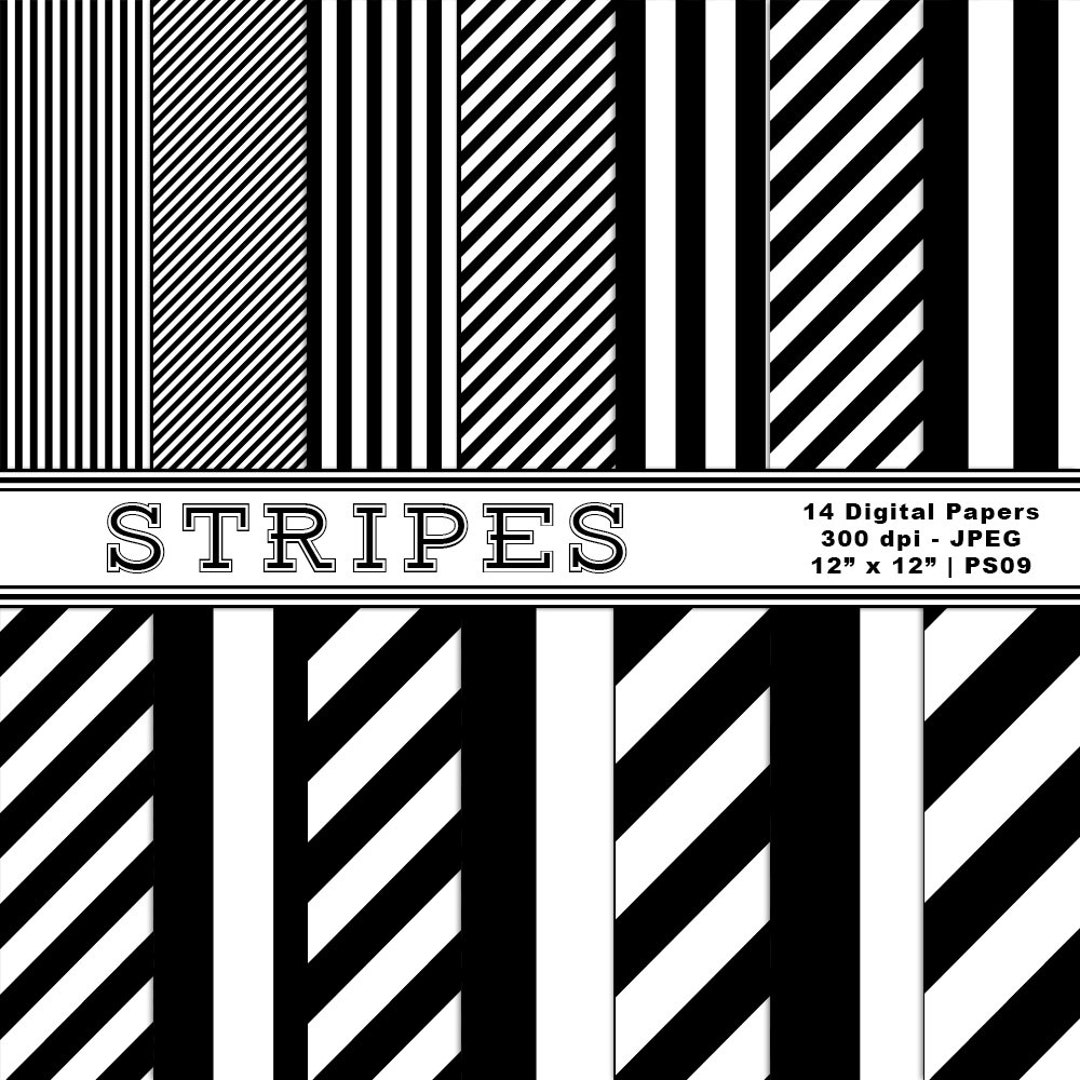 Black & White Striped Digital Papers, Striped Paper, Digital ...