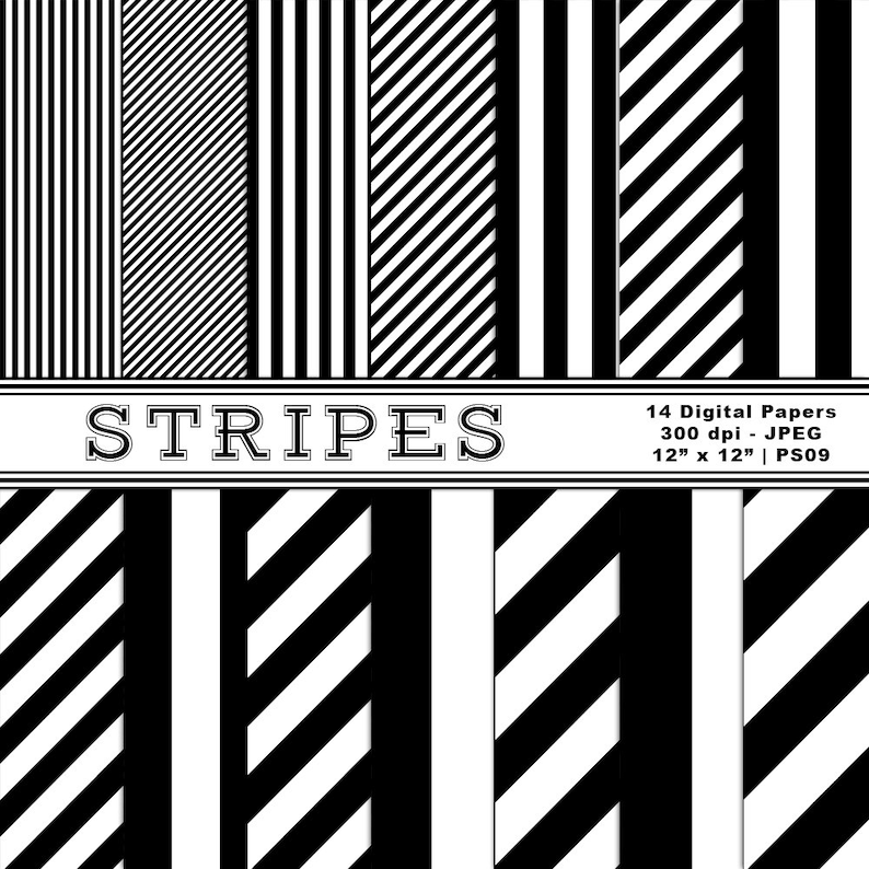 Black & White Striped Digital Papers Striped Paper Digital - Etsy